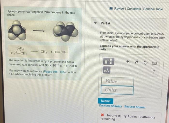 Solved an Review | Constants Periodic Table Cyclopropane | Chegg.com
