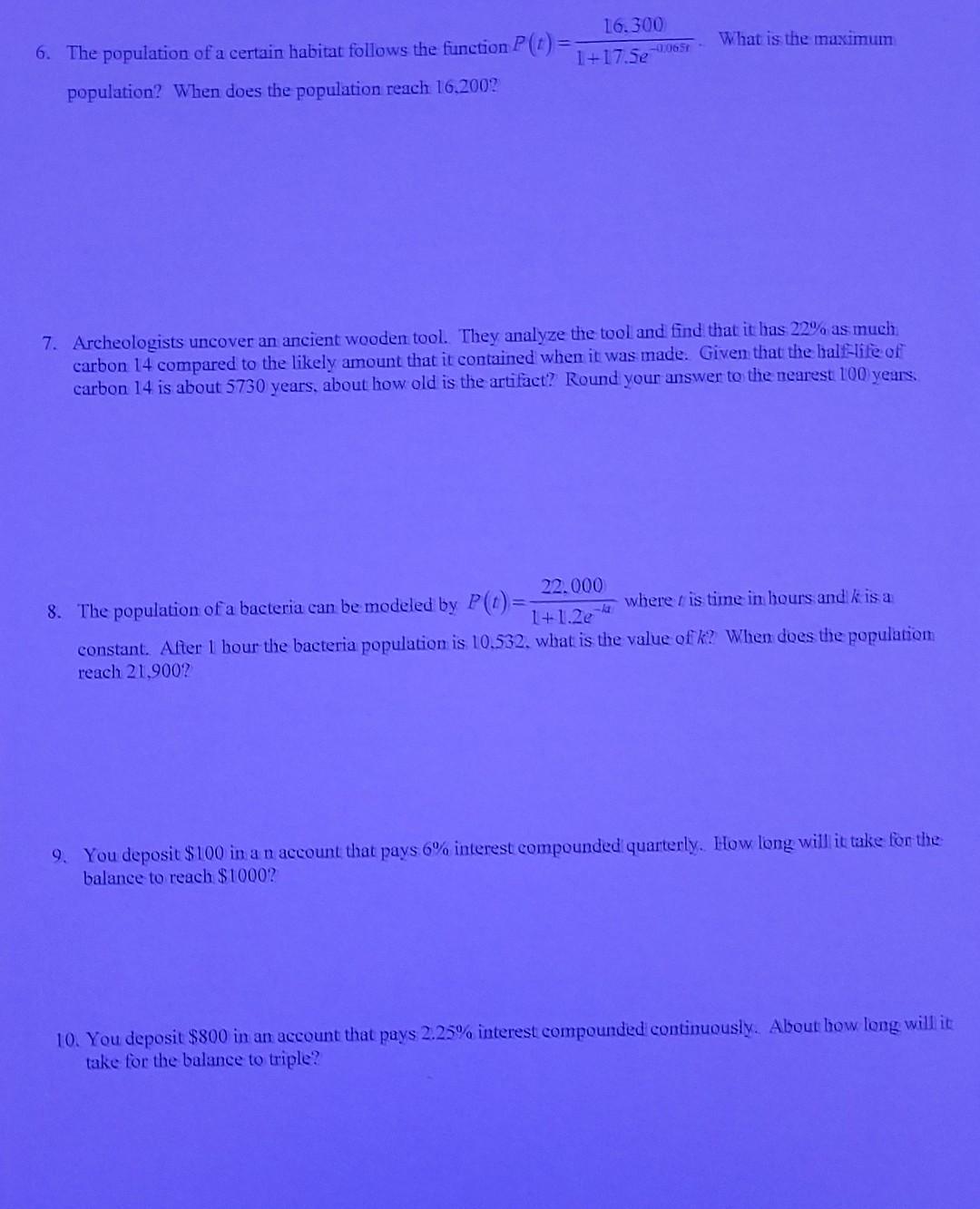 Solved 16.300 What is the maximum 6. The population of a | Chegg.com