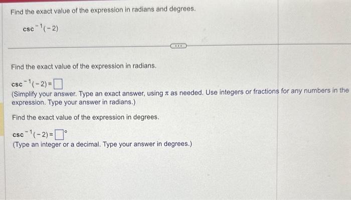 Solved Find the exact value of the expression in radians and | Chegg.com