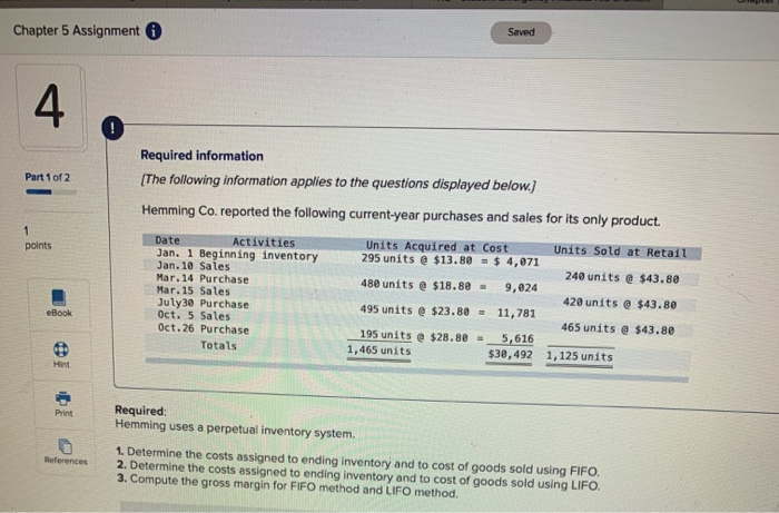Solved Chapter 5 Assignment Saved 4 O Required information | Chegg.com