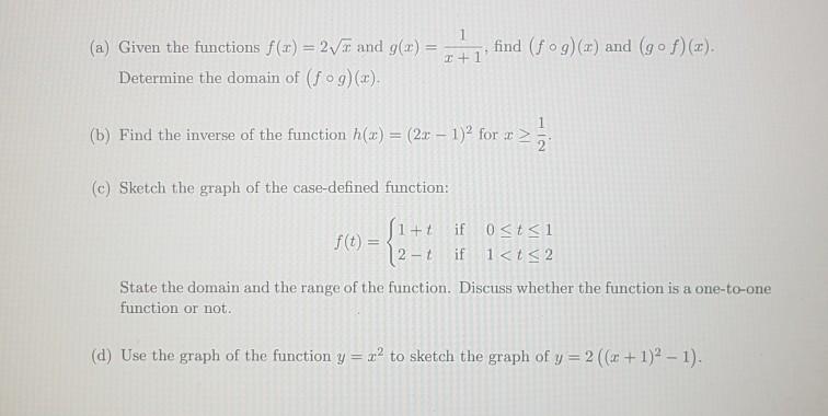 Solved find (fog)(x) and (gof)(x). (a) Given the functions | Chegg.com