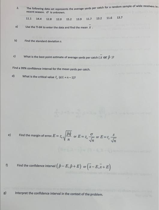Solved 2. The following data set represents the average | Chegg.com