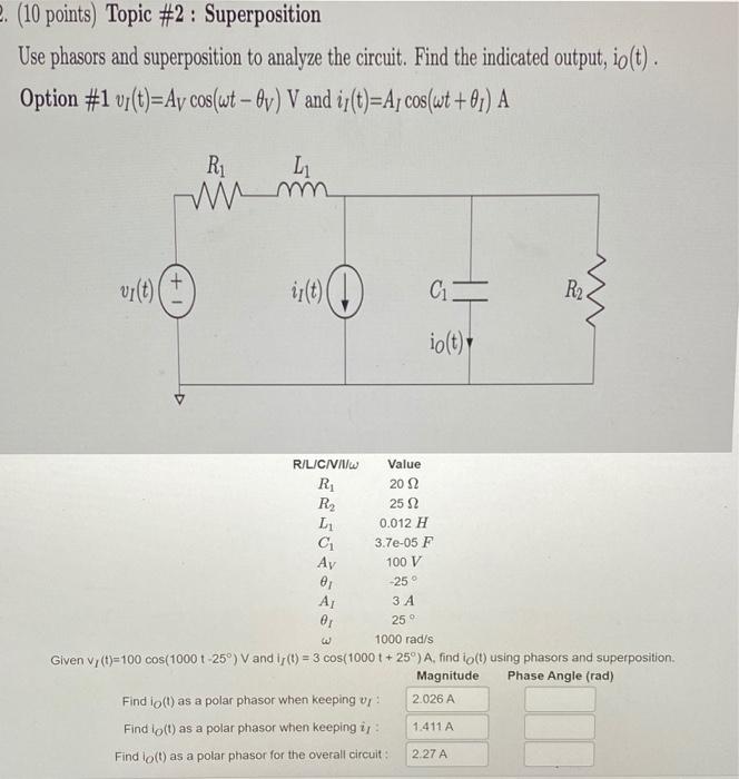 Solved . (10 points) Topic #2: Superposition Use phasors and | Chegg.com