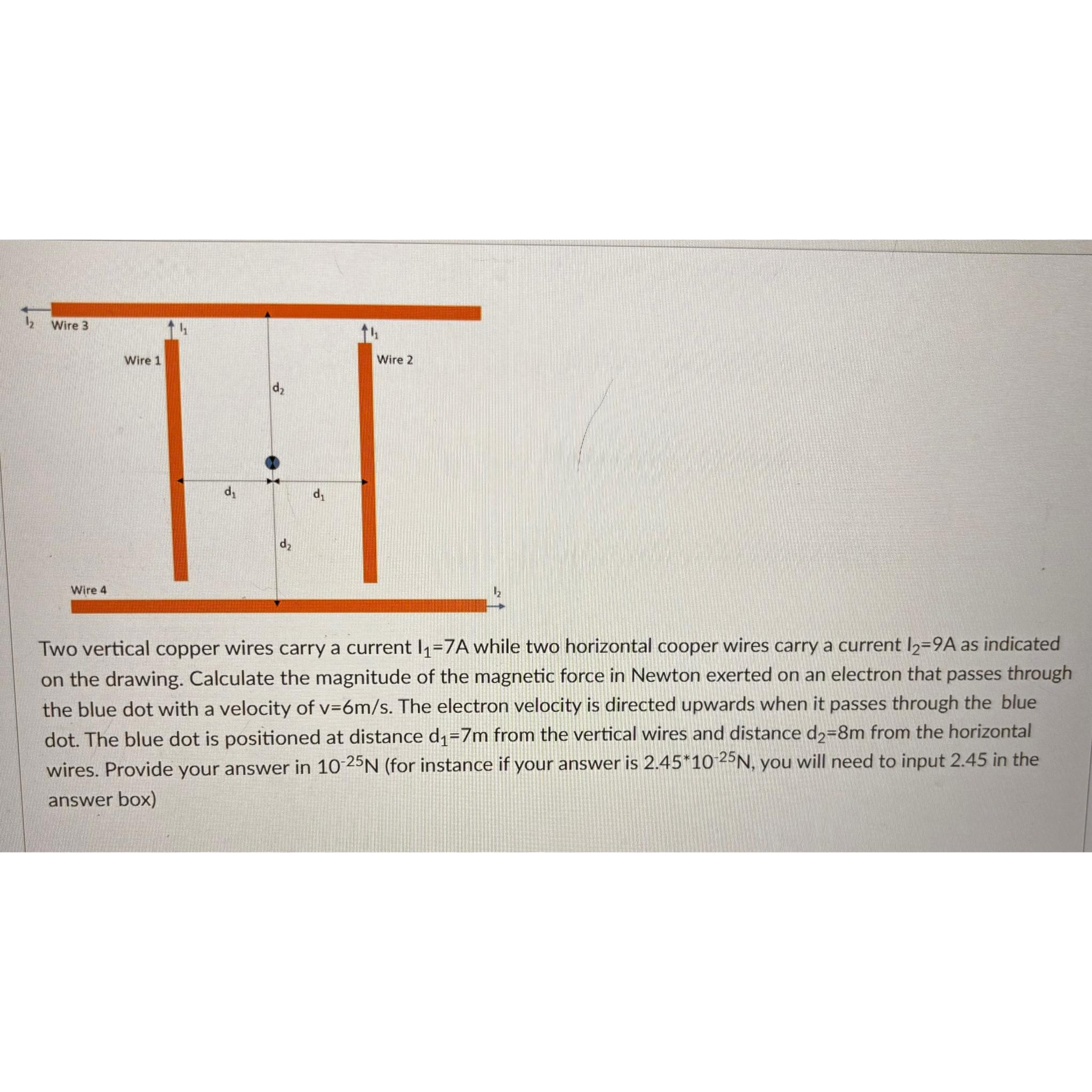 Solved Two vertical copper wires carry a current I1=7A while | Chegg.com