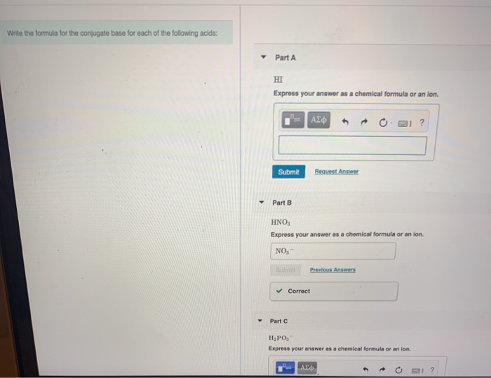 Solved Write the formula for the conjugate base for each of | Chegg.com