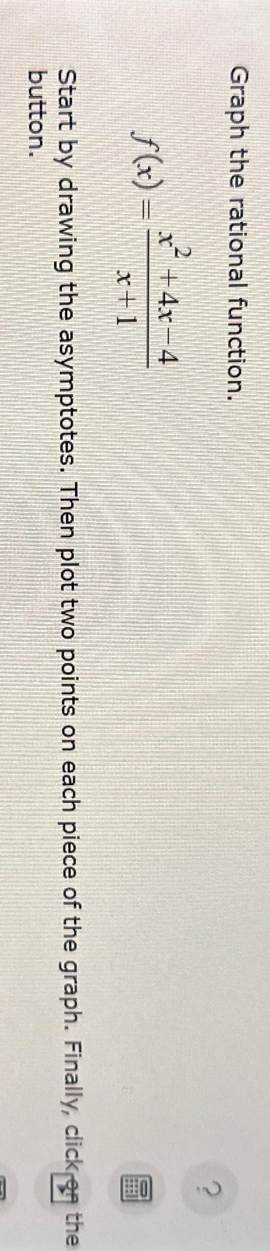 Solved Graph the rational function.f(x)=x2+4x-4x+1Start by | Chegg.com