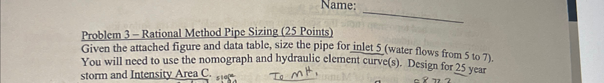 Solved Name: q,Problem 3 - ﻿Rational Method Pipe Sizing (25 | Chegg.com