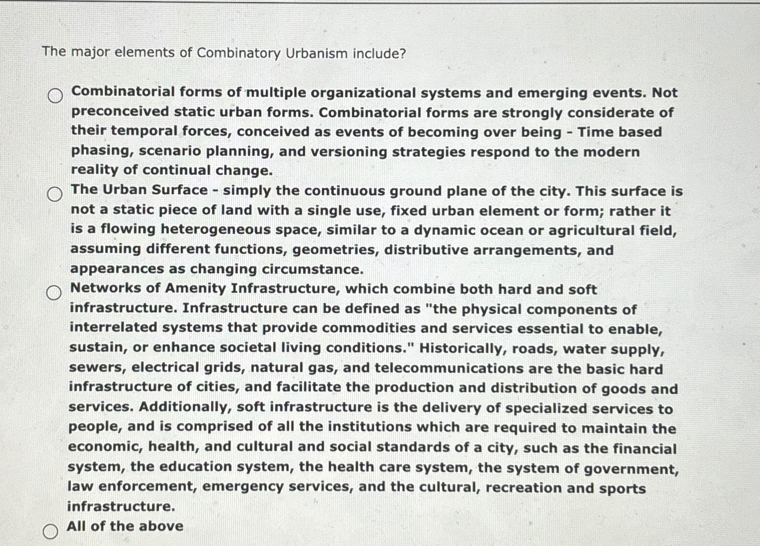 Solved The major elements of Combinatory Urbanism | Chegg.com