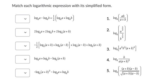 Solved Match each logarithmic expression with its simplified | Chegg.com