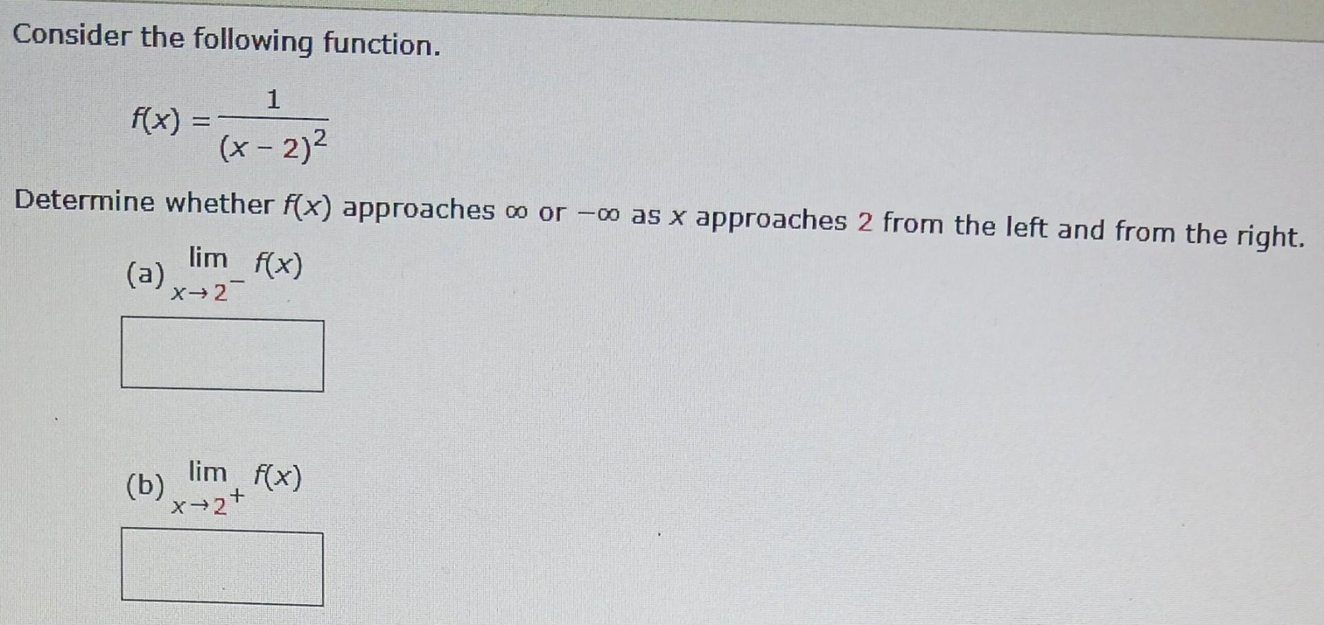 Solved Consider the following function. f(x)=(x−2)21 | Chegg.com