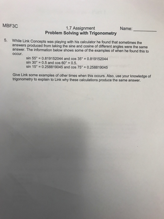 Solved MBF3C Name: 1.7 Assignment Problem Solving with | Chegg.com