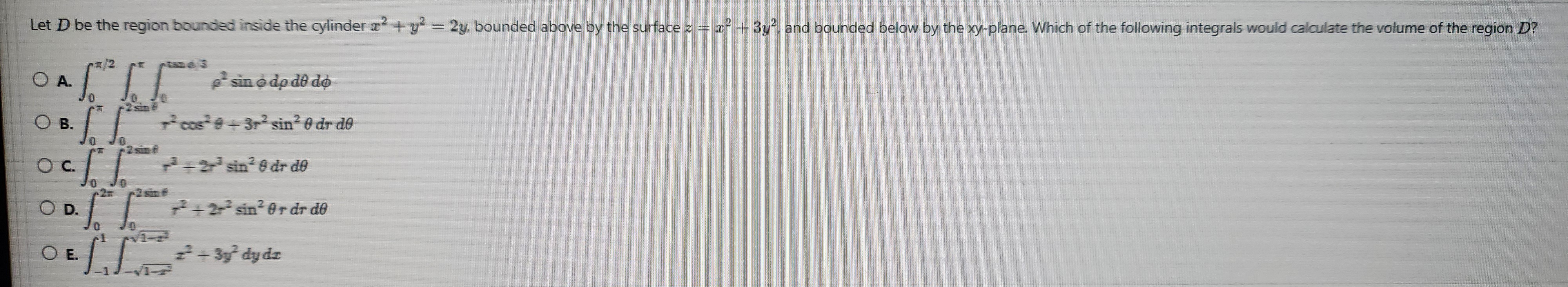 Solved Let D ﻿be the region bounded inside the cylinder | Chegg.com