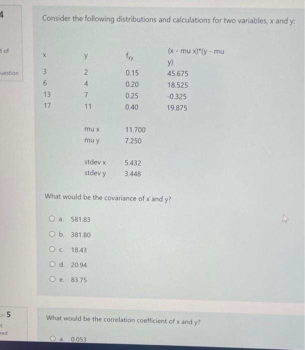Solved Consider the following distributions and calculations | Chegg.com