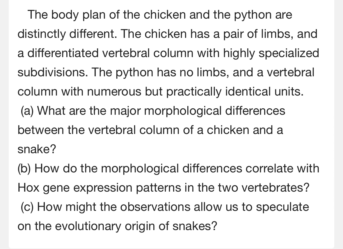 Solved The body plan of the chicken and the python are | Chegg.com