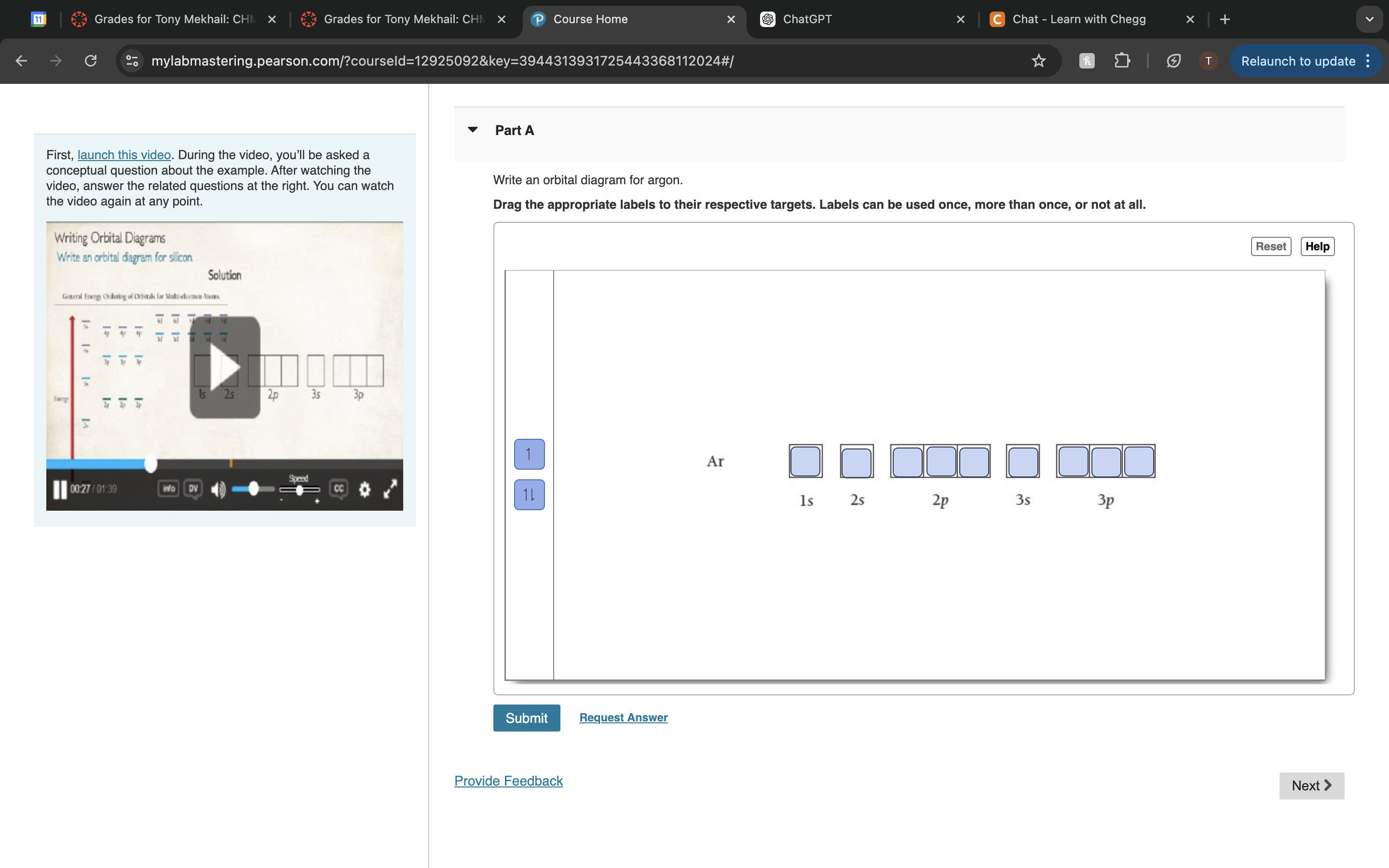 Solved Write an orbital diagram for argon.Drag the | Chegg.com