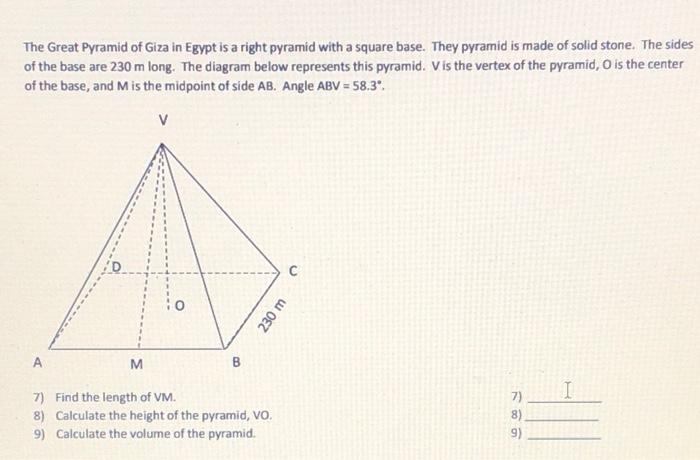 Solved The Great Pyramid of Giza in Egypt is a right pyramid | Chegg.com