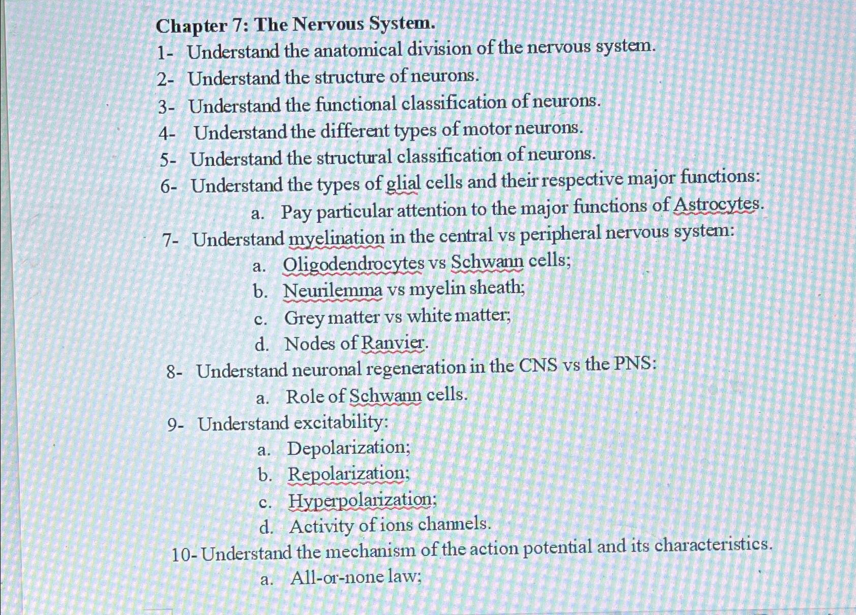 Solved Chapter 7: The Nervous System.1- ﻿Understand the | Chegg.com