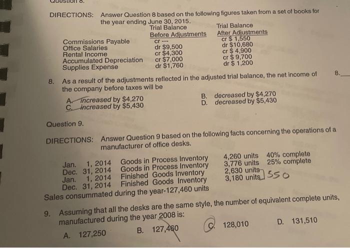Solved DIRECTIONS: Answer Question 8 based on the following | Chegg.com