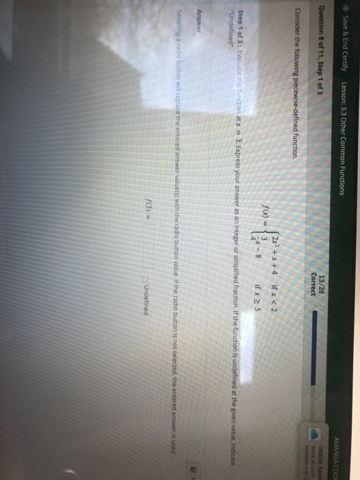 Solved Save & End Certify Lesson: 3.3 Other Common Functions | Chegg.com