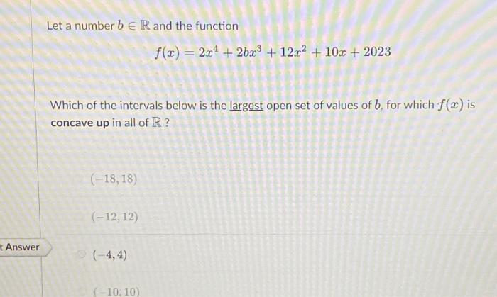 Solved Let a number b∈R and the function | Chegg.com