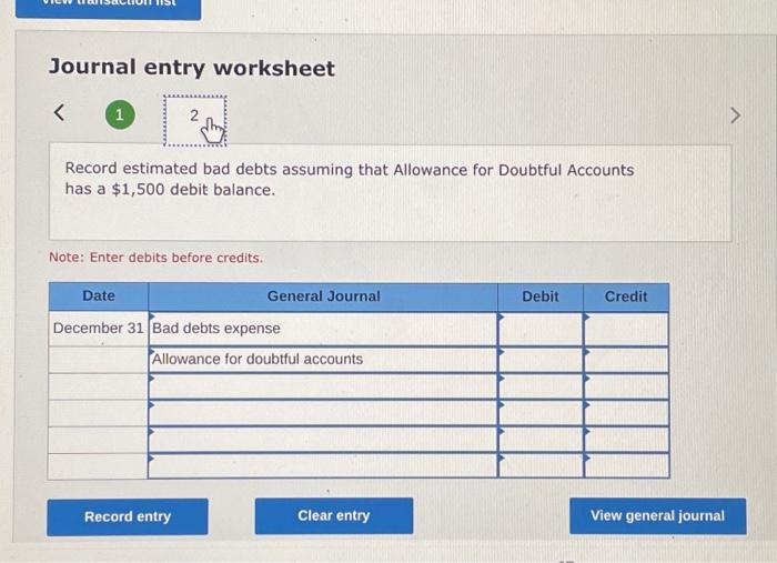 Solved Journal entry worksheet Record estimated bad debts | Chegg.com ...