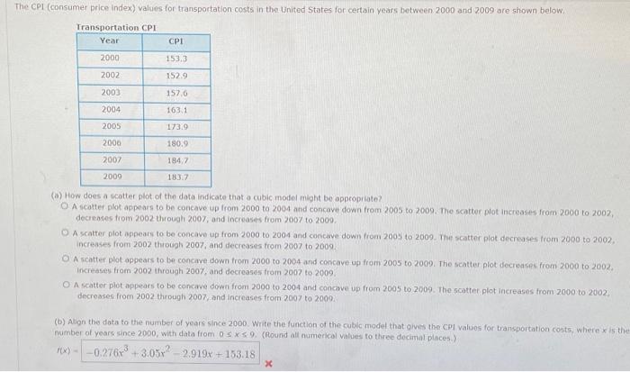 Solved The CPI (consumer price index) values for | Chegg.com
