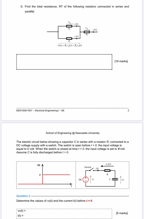 Solved D. Find the total resistance, RT of the following | Chegg.com