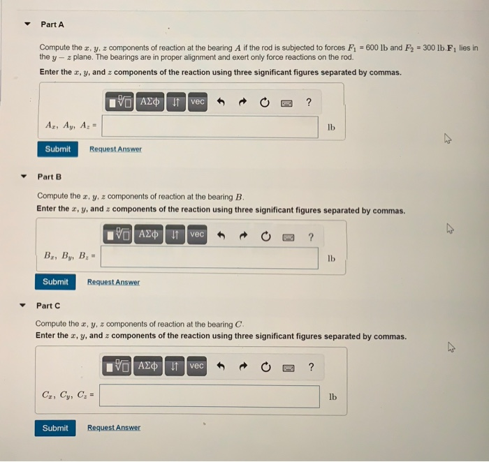 Solved Part A Compute the x, y, z components of reaction at | Chegg.com
