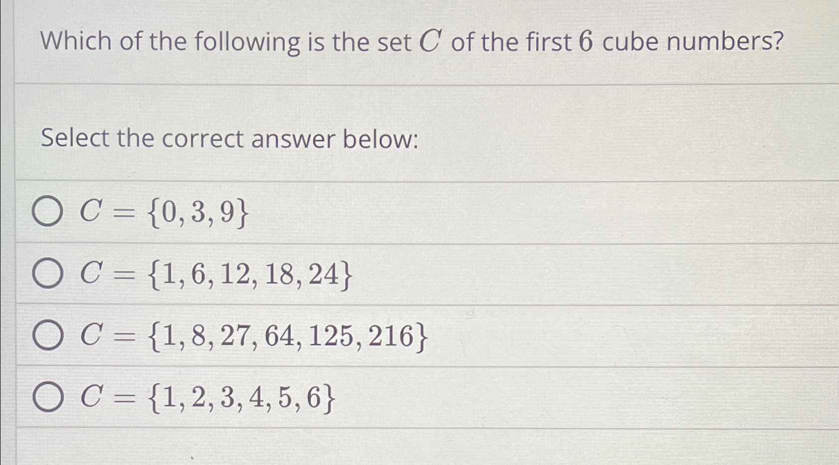 Solved Which of the following is the set C ﻿of the first 6 | Chegg.com