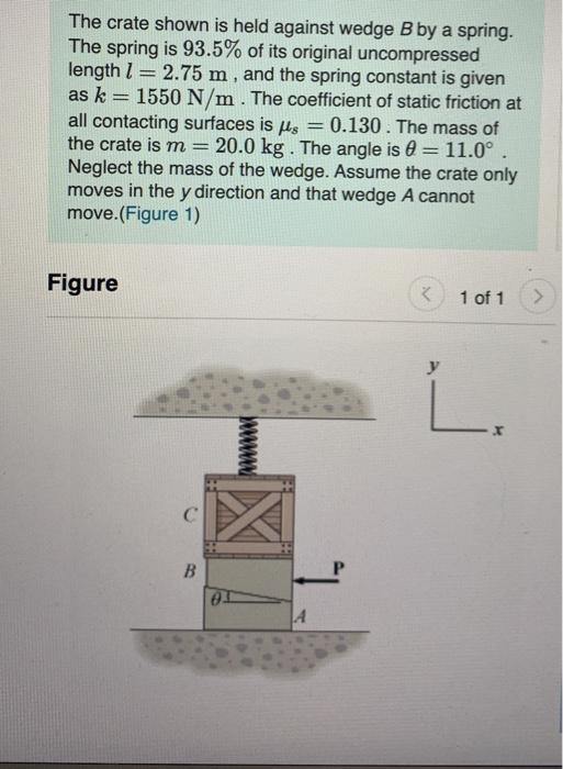 Solved The crate shown is held against wedge B by a spring. | Chegg.com