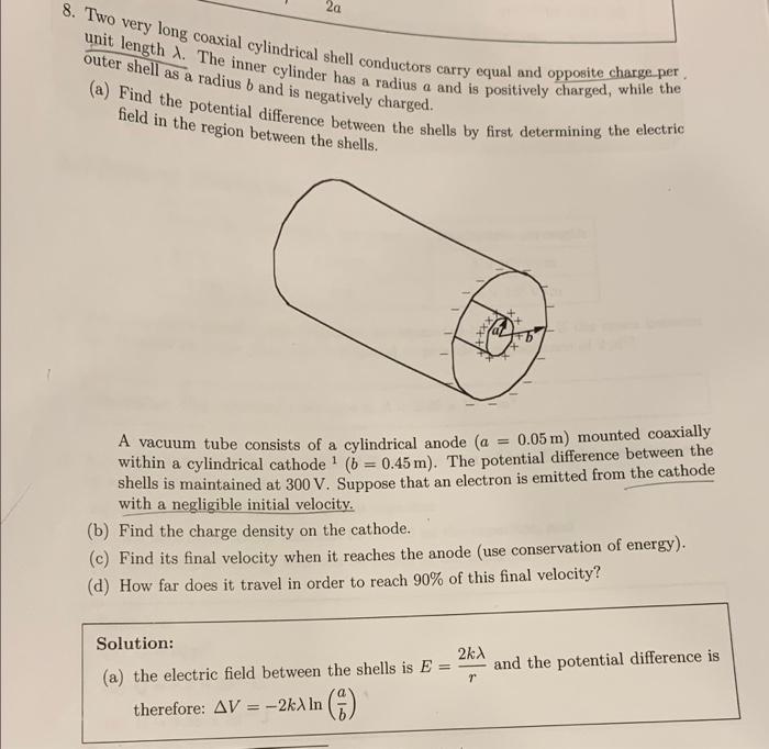 Solved 2a 8. Two very long coaxial cylindrical shell | Chegg.com