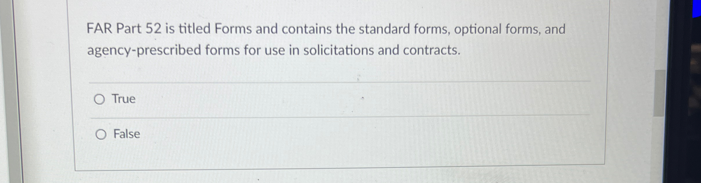 Solved FAR Part 52 ﻿is titled Forms and contains the | Chegg.com