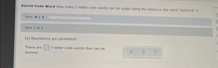 Solved Secret Code Word How many 5-letter code words can be | Chegg.com