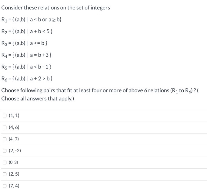 Solved Consider these relations on the set of integers R1 = | Chegg.com