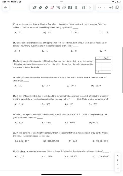 Solved II. Formula matching - Assume all outcomes are | Chegg.com