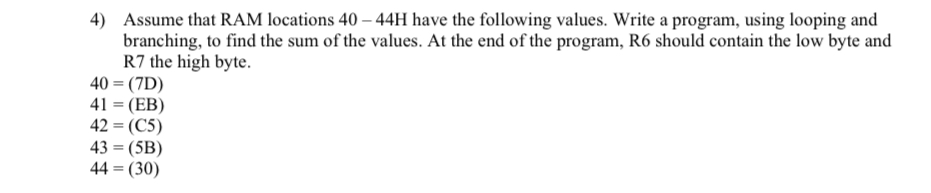 Solved Assume that RAM locations 40-44H ﻿have the following | Chegg.com