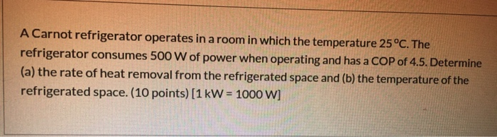 Solved A Carnot refrigerator operates in a room in which the | Chegg.com