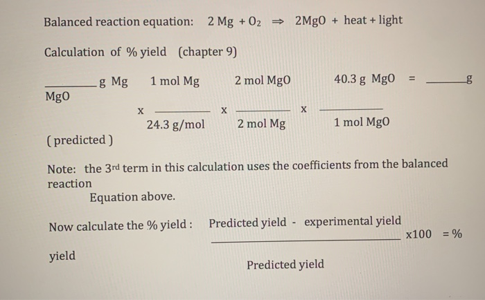 Solved Balanced reaction equation: 2 Mg +02 → 2MgO + heat + | Chegg.com