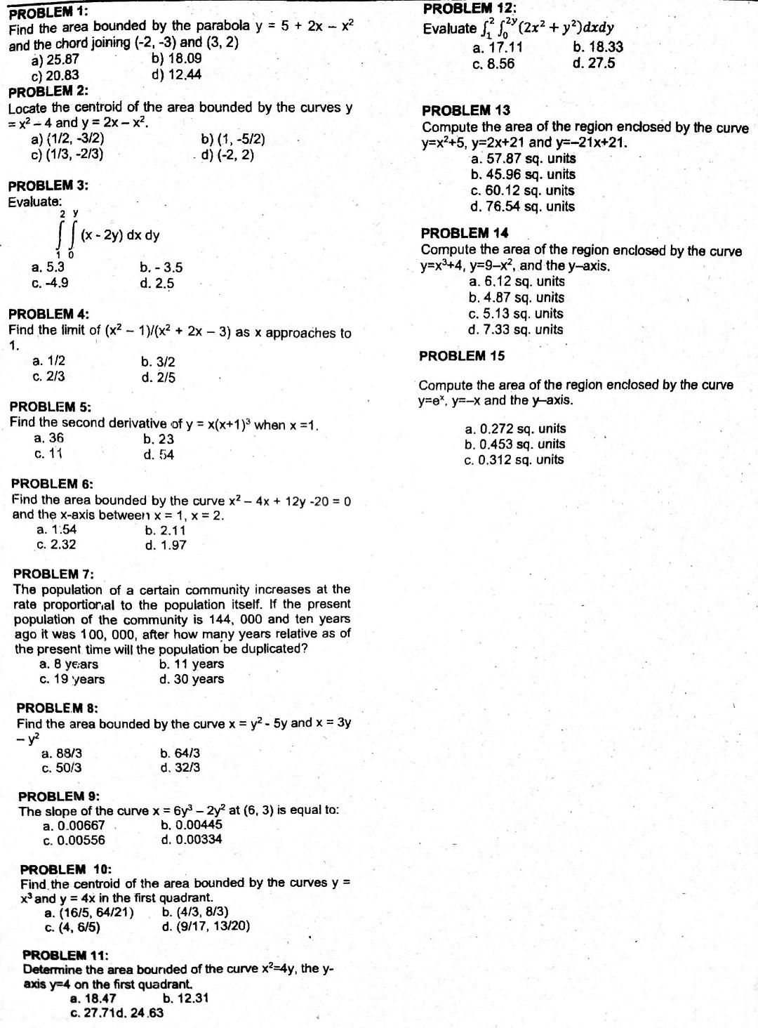 Solved PROBLEM 1: PROBLEN 12: Find the area bounded by the | Chegg.com