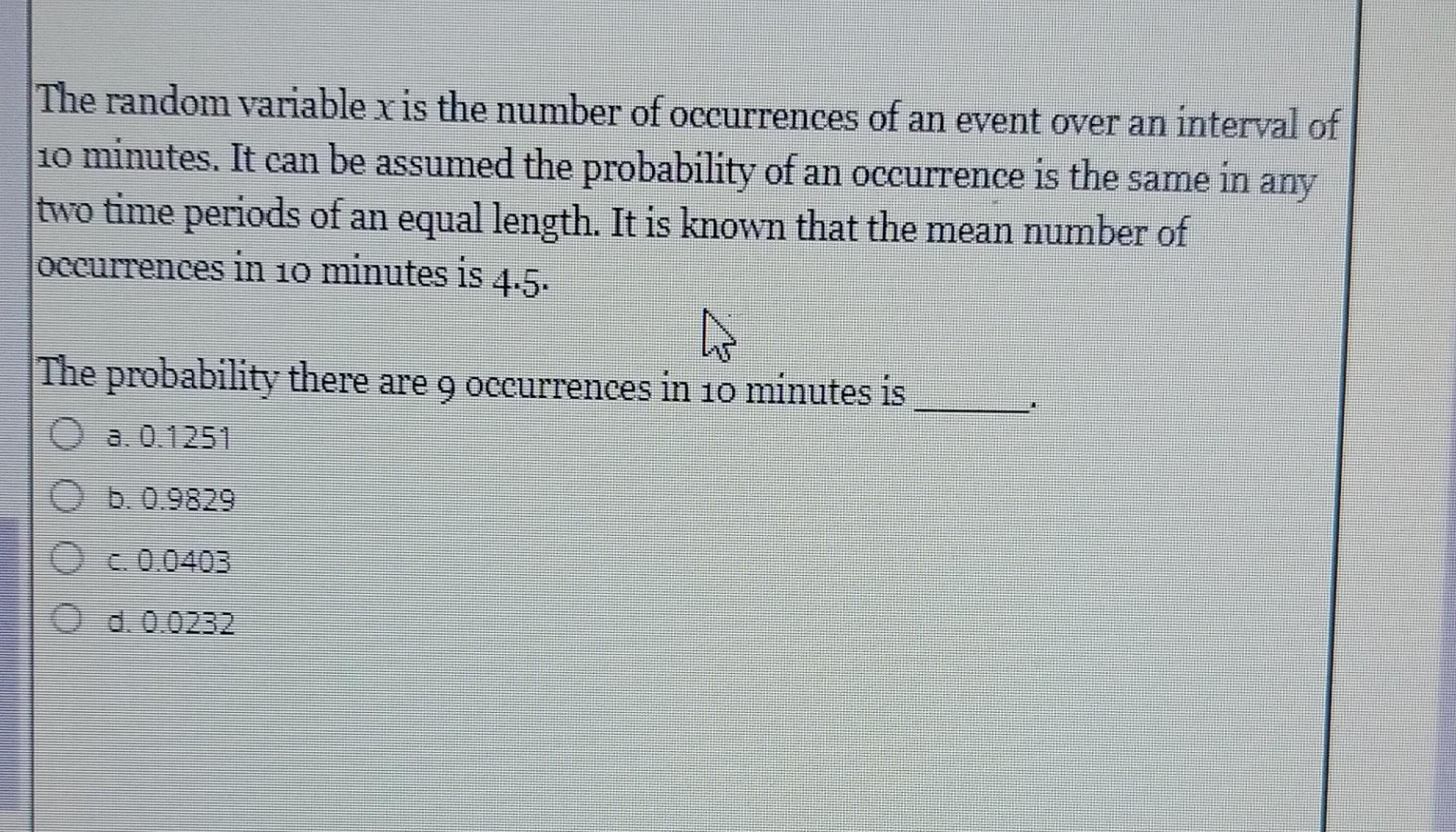 Solved The random variable x is the number of occurrences of | Chegg.com