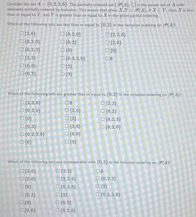 Solved Consider The Set A {0 2 3 6} The Partially Ordered