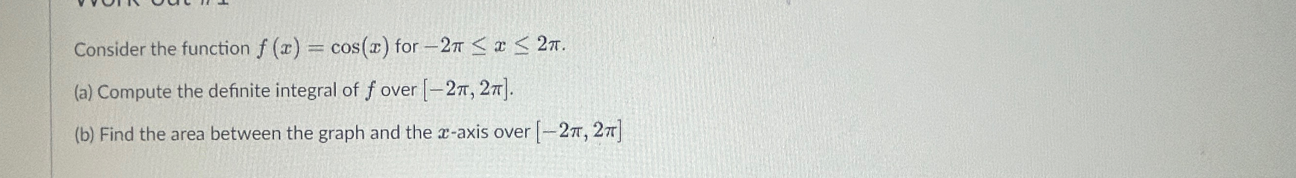 Solved Consider the function f(x)=cos(x) ﻿for -2π≤x≤2π.(a) | Chegg.com
