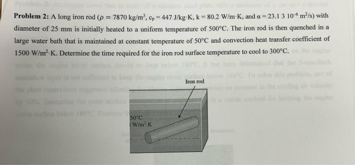 Solved Problem 2: A long iron rod (ρ=7870 kg/m3,cp=447 | Chegg.com