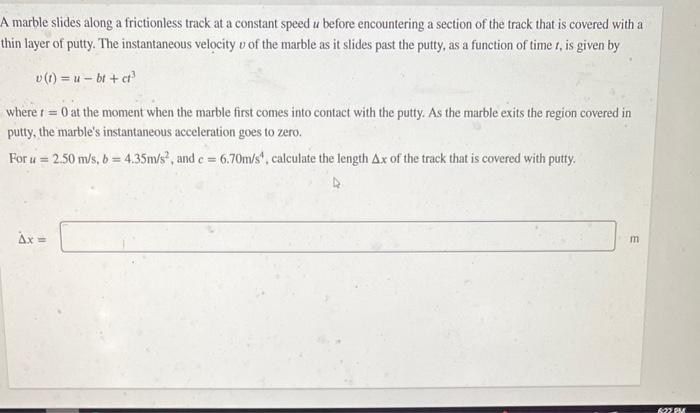 Solved A marble slides along a frictionless track at a | Chegg.com
