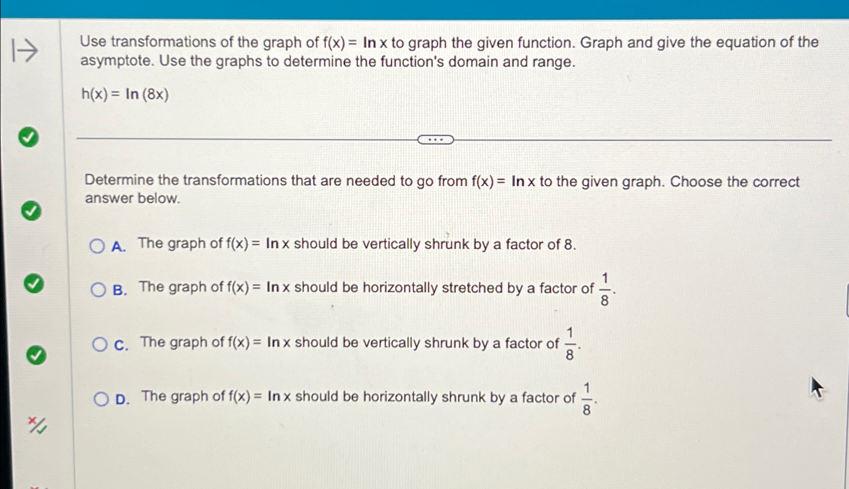 Solved Use transformations of the graph of f(x)=lnx ﻿to | Chegg.com