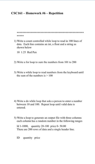 CSC161 - Homework #6 - Repetition 1) Write a count | Chegg.com