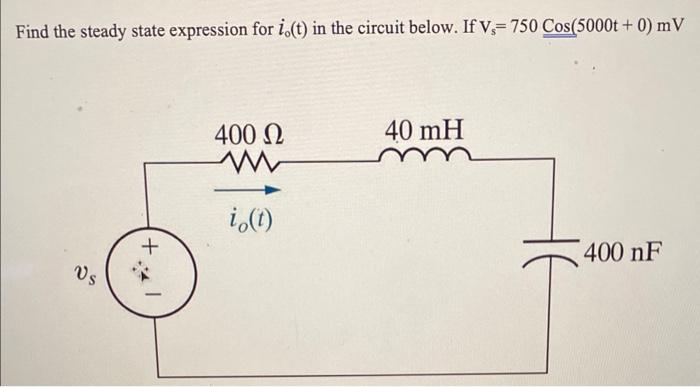 Solved Find the steady state expression for io(t) in the | Chegg.com