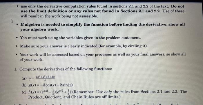 Solved - use only the derivative computation rules found in | Chegg.com