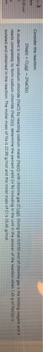 Solved consider the reaction: 2Na(s) + Cl2(g) -> 2NaCl(s)A | Chegg.com