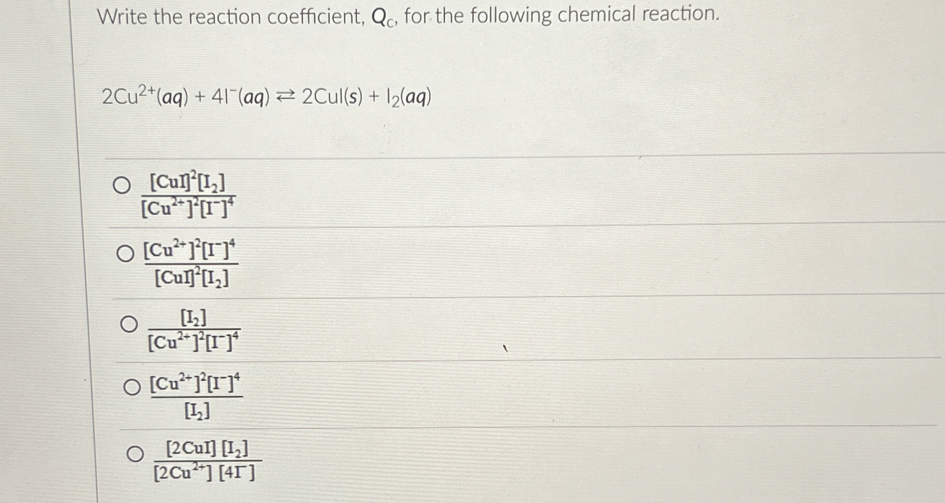 Solved Write the reaction coefficient, Qc, ﻿for the | Chegg.com
